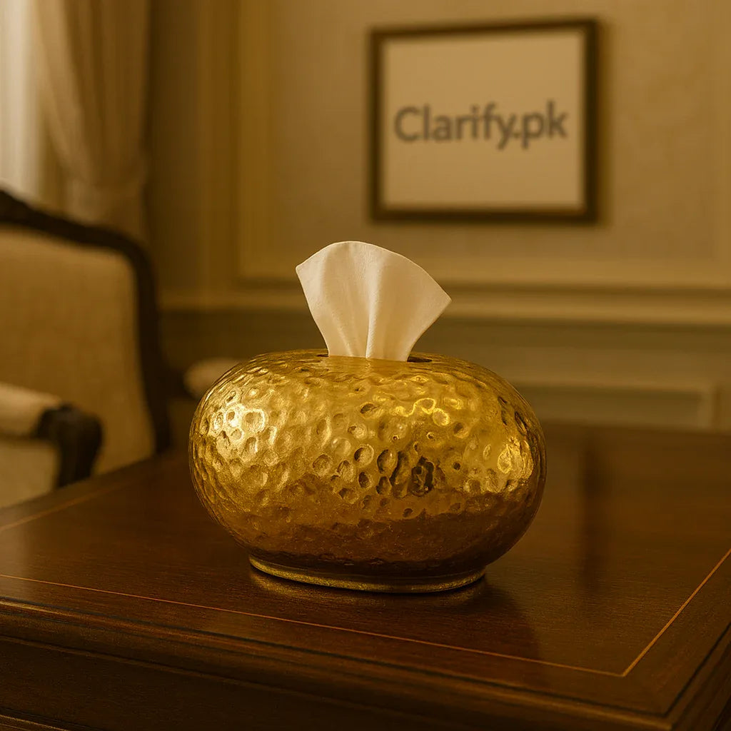 Round Hammered Gold Luxury Tissue Box | Clarify.pk – Trenducts.pk