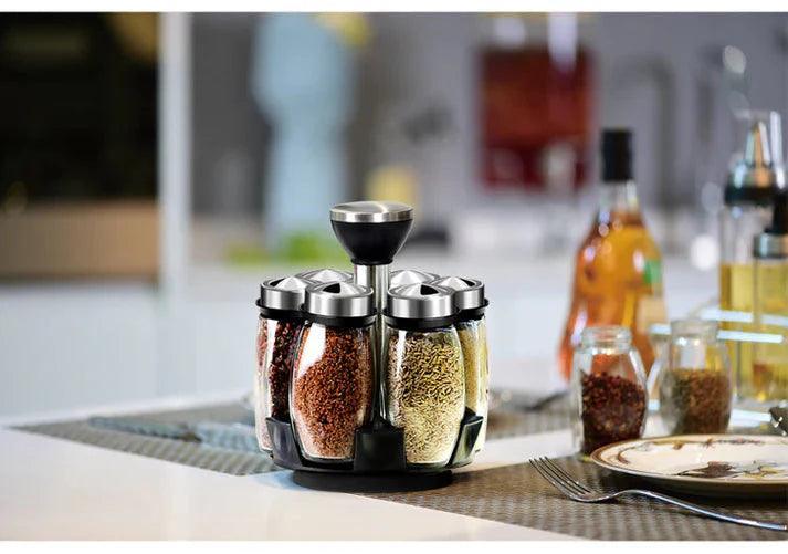 Premium Spice Rack - Rotating Spice Rack Set with 6 Containers ...