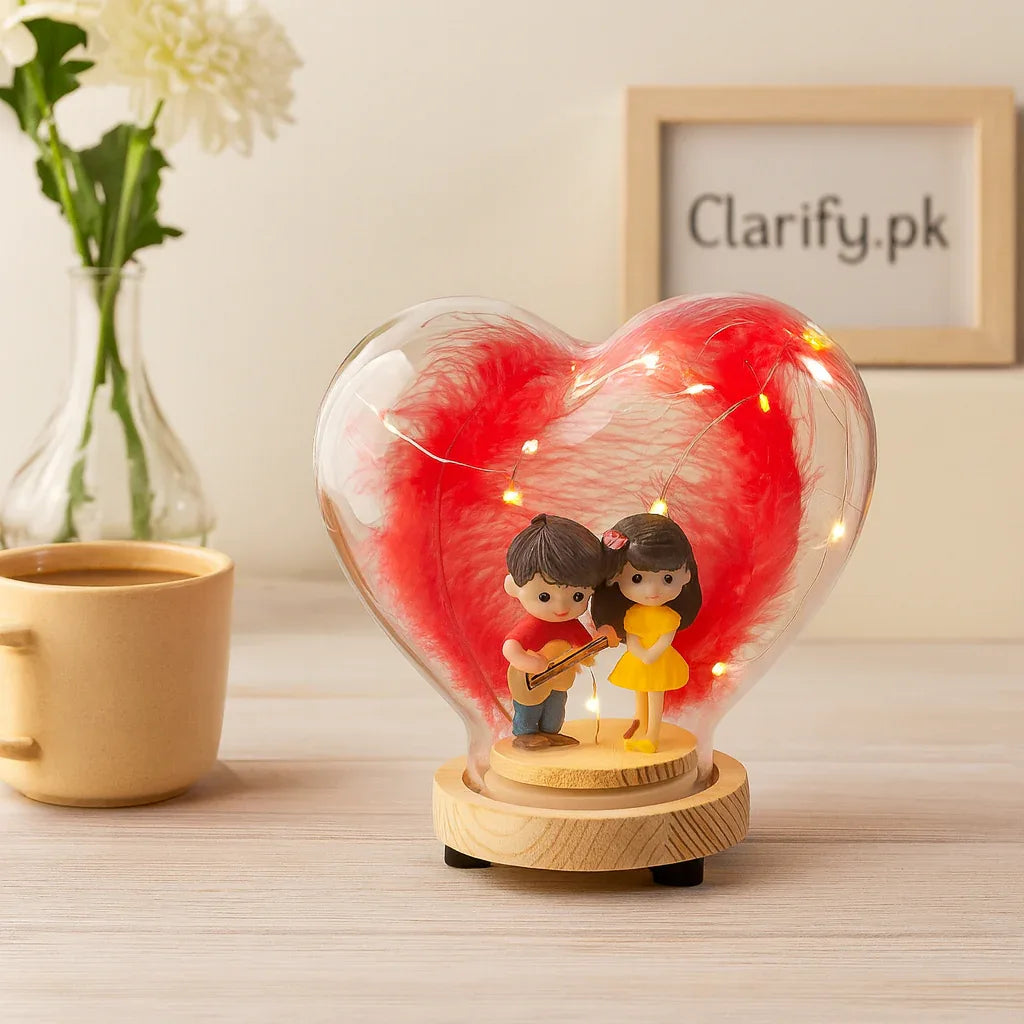 LED Couple Decoration Lamp with Heart Design & Wooden Base |Clarify.pk ...